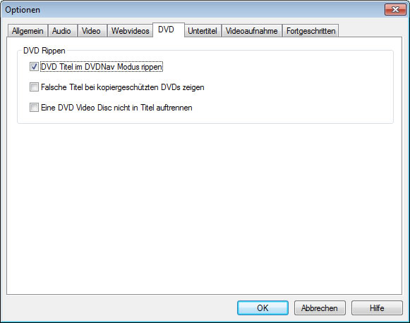 Einstellungen der DVD